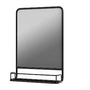 First of a Kind Rectangular Bathroom and Pharmacy Metal Wall Mirror with Shelf in Jet Black, Perfect for a Small Bathroom or Office Space