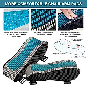 XIFUUXI Office Chair Armrest Pads, Widen & Thicken Ergonomic Computer Chair Arm Pads with Cooling Gel and Memory Foam for Elbow Cushion Protect - for Computer Chair, Gaming Chair (2 Pack)