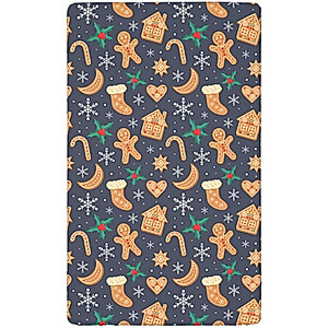 Christmas Fitted Crib Sheet,Gingerbread Man Snowflake Print Pattern,Portable Mini Crib Sheets Soft and Breathable Bed Sheets - Great for Boy or Girl Room or Nursery,24“ x38“,Black Brown