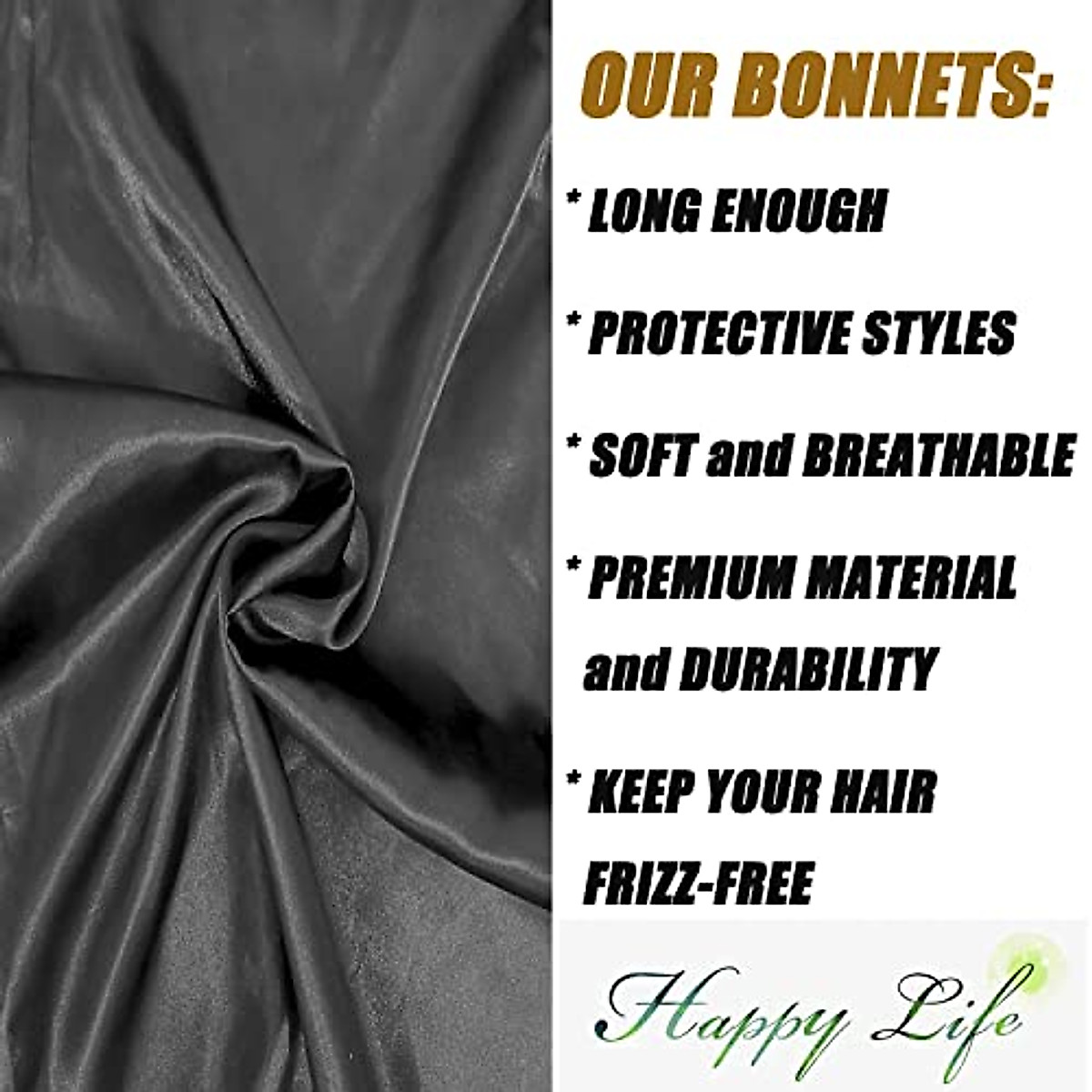 Wbfwbb Braid Bonnet for Sleeping, Wide Elastic Band Satin Hair Wrap Sleeping Cap for Women Cap for Braids, Curly, Long Hair Black