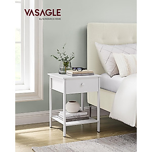 VASAGLE Nightstand, End Table, Side Table with Drawer and Shelf, 15.7 x 15.7 x 21.7 Inches, Bedroom, Steel Frame, Easy Assembly, Modern, Matte White ULET055W14