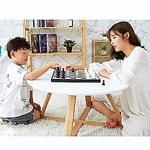 DWQ Standard Magnetic Chess Set Portable Foldable Chess Board Black and White International Chess，Puzzle Games for Adults Kid Beginners Professional Competition (Size : Small)