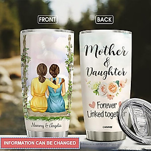 wowcugi Personalized Tumbler Mother & Daughter Forever Linked Together Tumblers With Lid 20oz 30oz Double Walled Vacuum Insulated Stainless Steel Coffee Cup For Moms Mothers Day Birthday Christmas