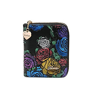 ArtsEye Women's Short Zip Around Wallet (black rose)