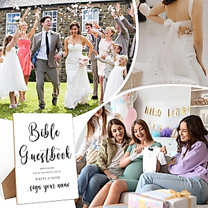 Bible Guestbook Sign, 8×11 Inches Wooden Sign With Stand, Hightlight Your Favorite Verse, Minimalist Table Sign for Wedding Favor,Bridal Shower, Wedding Reception, Event Party Favor Supplies-4