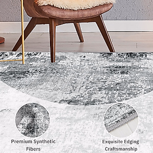 Modern Abstract Grey Area Rug 8 x 10 ft Contemporary Distressed Rugs Non Shedding Machine Washable Floor Carpet for Living Room Bedroom.