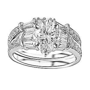 2.45 Ctw Platinum Baguette Round Diamond Engagement Ring Wedding Bridal Band Set Pear Shape (1.7 Ct G Color SI3 Clarity Center Stone)