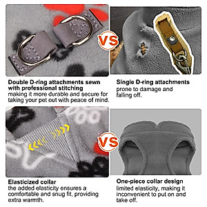 BEAUTYZOO Small Dog Sweater Fleece Vest Winter Jacket, D-Ring Leash Attachment for XS S Puppy Medium Sized Breeds Dogs, Cold Weather Dog Clothes Windproof Keep Warm, Grey Bones Paw XS