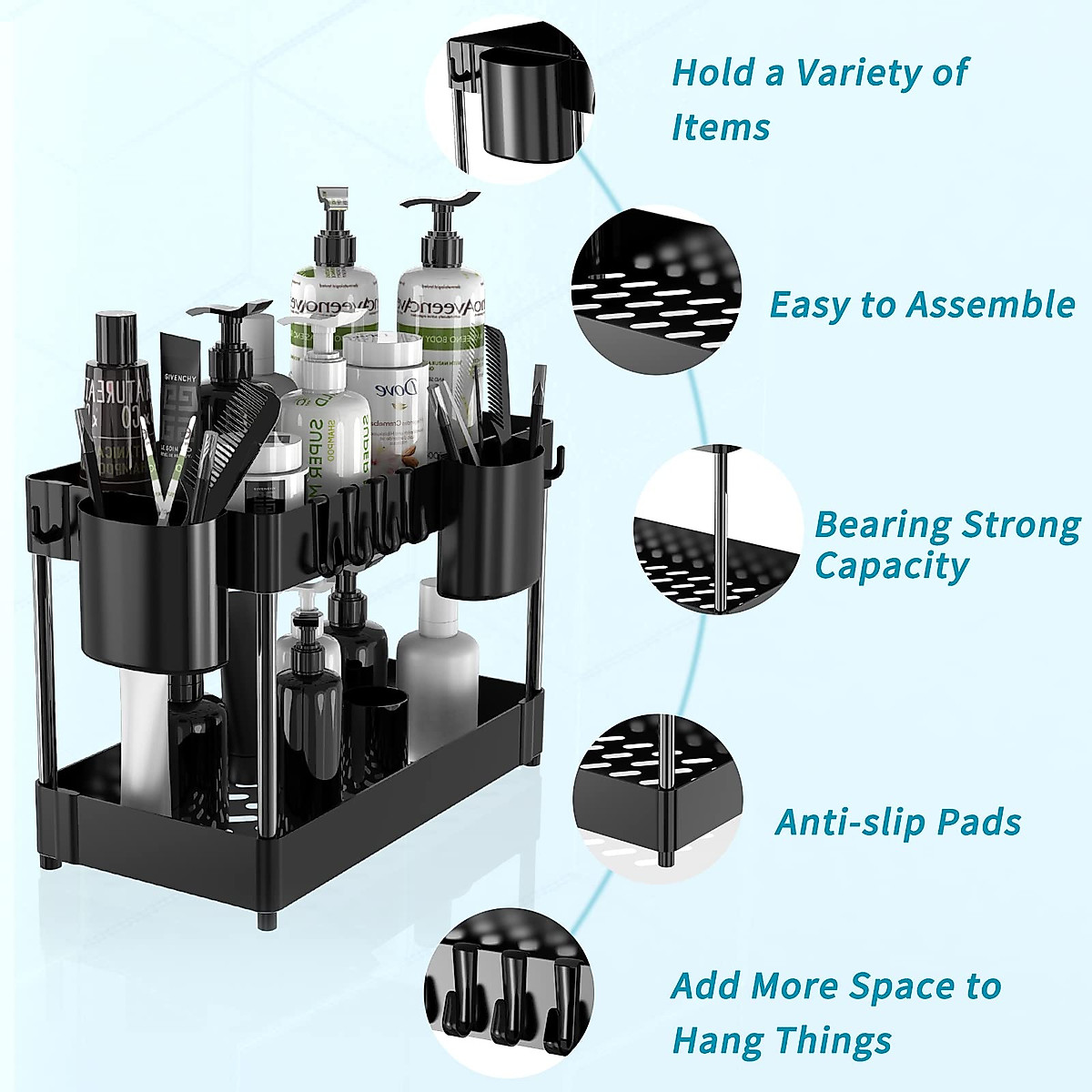 LINEAL 2 Pack Undersink Counter Organizer Kitchen Storage, Works Well for Anything from Bathroom to Kitchen to Laundry Room Storage, The Best 2 Tier Under-Sink Organizers for Maximizing Storage Space
