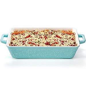 Okllen Set of 3 Casserole Dishes for Oven, Ceramic Baking Dishes with Handles, Rectangular Lasagna Pan Bakeware Set for Baking Cooking, Roasting, Broiling, Gratin, Wedding & Housewarming Gift, Blue