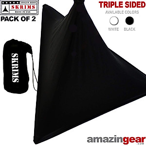 AMAZIN Gear Brand Professional Speaker Stand Covers, Premium 4-Way Stretch Spandex Pro DJ Scrims, 360 Degree Coverage Tripod Skirts, Cable Pass-Throughs +2 Bonus Carrying Bags (2-Pack, Black)