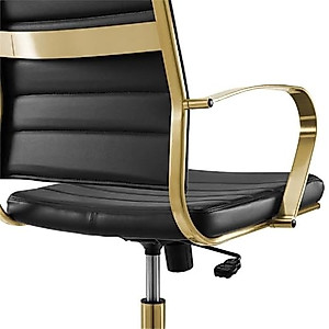 Pemberly Row Faux Leather Stainless Steel Highback Office Chair in Gold/Black