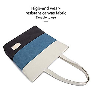 ArcEnCiel Canvas Shoulder Handbag for Women Tote Bag Purse with Zipper Hobo Bags (Blue&Black)