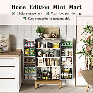 HOLTICO 45'' Kitchen Pantry Cabinet,Storage Cabinet with Doors and Adjustable Shelves,Food Pantry Cabinet for Kitchen,Dining Room,Living Room and Garage,Gold Legs,No Lines,White Cabinet.