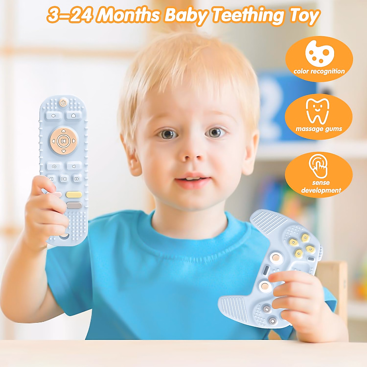 Remote Teether for Pet 2 Pack Baby Remote Control Toy Baby Teething Toys for Babies 0-6,6-12,18 Months,BPA Free Silicone Baby Teether Toys for Infant Toddlers Teething Relief Chew Toys Set,6m+