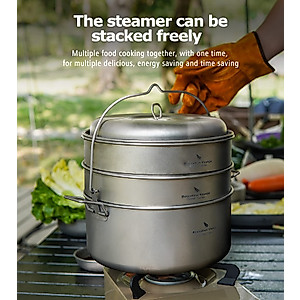 Boundless Voyage Titanium Food Steamer Pan Stock Pot Soup Pot Outdoor Hanging Pot Portable Travel Household Kitchenware Cooking Kit Hot Pot for Camping Picninc (Ti2114C(4.5 POT+2l Steamer))