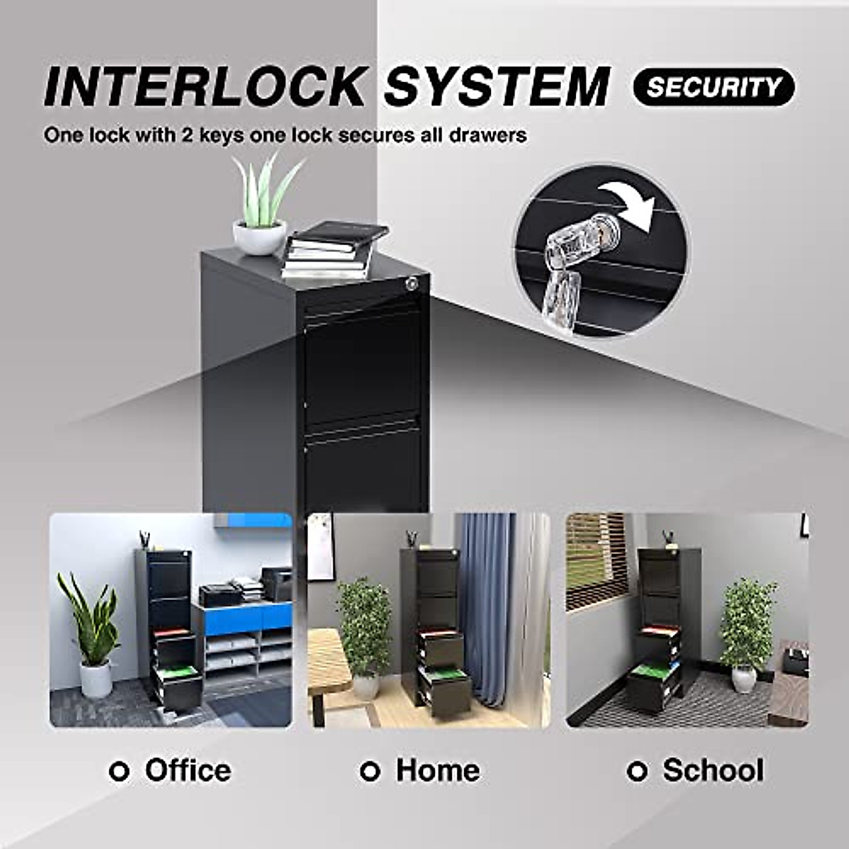 SUXXAN 4 Drawer File Cabinet, Metal Vertical File Storage Cabinet with Lock, Office Home Steel File Cabinet for A4 Letter/Legal Size, 14.96" W x 17.72" D x 52.36" H, Assembly Required (Black)…