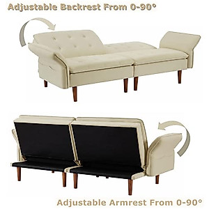 Ucloveria Futon Sofa Bed, Linen Fabric Memory Foam Sleeper Sofa Couch, Modern Convertible Loveseat for Compact Living Spaces, Studio, Apartment, Dorm, Guest Room, Home Office, 67" Beige