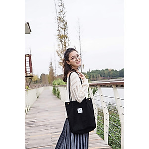 Belsmi Womens Ladies 13 Inches Corduroy Tote Bag (Black)