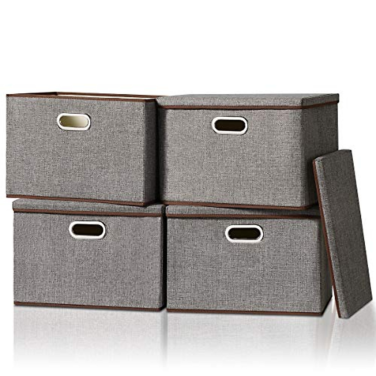 Large Storage Box with Lid [4-Pack] Foldable Fabric Storage Bin with Lid Collapsible Storage Cube Organizer Containers Baskets with Cover (17.7x11.8x11.8)