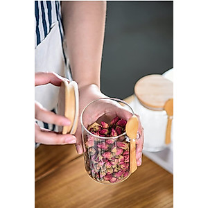 INSTITIZER 4 Pack Glass Jars with Bamboo Lid & Bamboo Spoons, 18.6oz Airtight Food Storage Containers, Clear Glass Jars for Cookie, Candy, Coffee, Sugar, Matcha Tea, Bath Salts