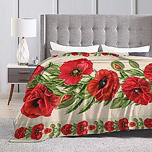 Red Flower Soft Throw Blanket All Season Microplush Warm Blankets Lightweight Tufted Fuzzy Flannel Fleece Throws Blanket for Bed Sofa Couch 50"x40"