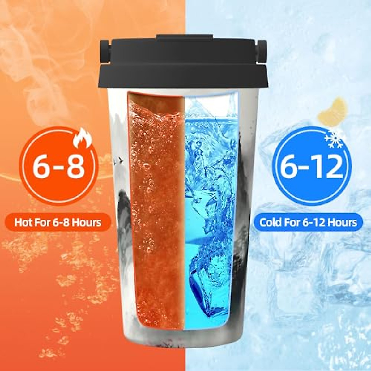 GTKSYNVE Reusable Coffee Mug with Lid and Handle, Ink Painting Style Mountain Tumbler for Hot & Cold Drinks 16oz Stainless Steel Insulated Coffee Tumblers Double Wall Vacuum Thermal Cup