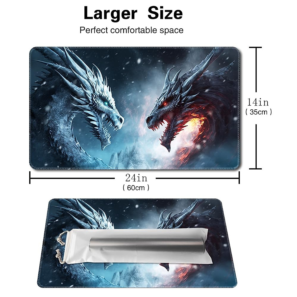SIXTORE Premium Board Game 14x24in TCG Playmat Compatible for OCG CCG RPG MTG Playmats,Mousepad Desk Mats(Dragon Fight)