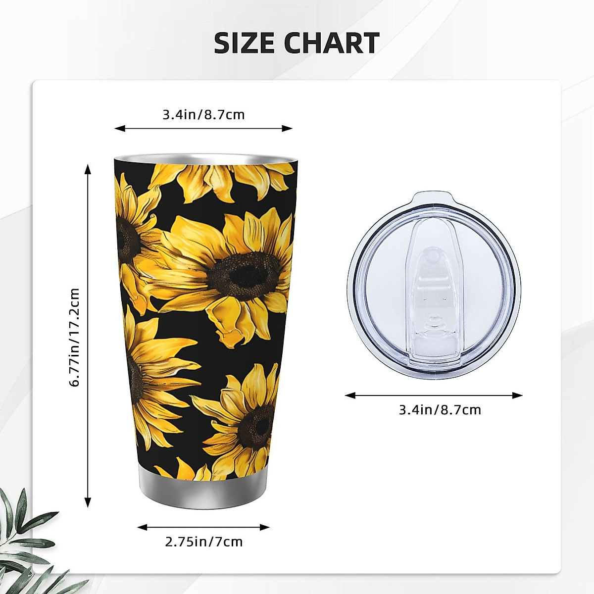AYCZN Sunflowers 20 OZ Tumbler Stainless Steel Travel Coffee Mug, Yellow Floral Insulated Water Bottle with Lid Leakproof Thermal Cup