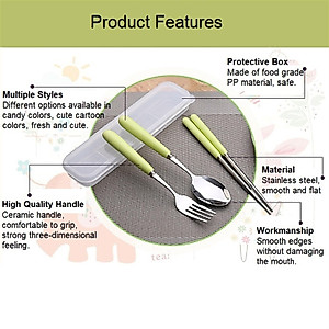 SENIDIKE Cute Silverware Set, Candy Ceramic Handle Dinnerware Set Flatware Kitchen Accessories Camping Travel Sets Fork Spoon Chopstick Portable Cutlery Sets with Case Yellow Red Blue Black Pink Green