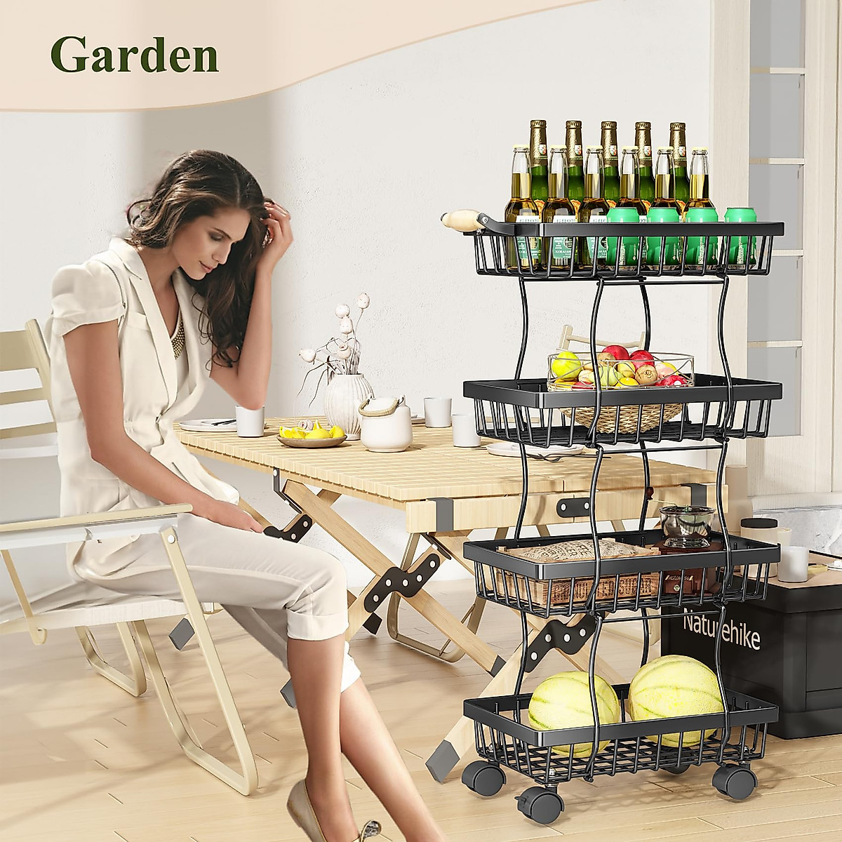 Fruit Vegetable Basket for Kitchen Organizers - 4 Tier Stackable Metal Wire Basket Stand, Black