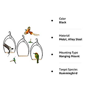 winemana Set of 3 Hummingbird Swings, Rust Resistant Metal Frame, Wooden Dowel, Attach to Bird Feeders, Perfect for Hanging Indoor Office Outdoor Trunk Lawn Patio Garden (7.4" x 5.5")
