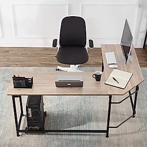 VECELO L-Shaped Corner Computer Desks with CPU Stand Study Writing Table Workstation Gaming Computer Desk for Home Office,Oak