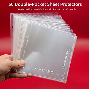 NEGLEX Cookie Stencil Storage Binder, Stamp & Die Cut Storage Binder with 50 Clear Sheet Protectors Holds 6"x6" Size - Clear Binder with D-rings for Scrapbooking Die-Cuts, Embossing Folders Organizer