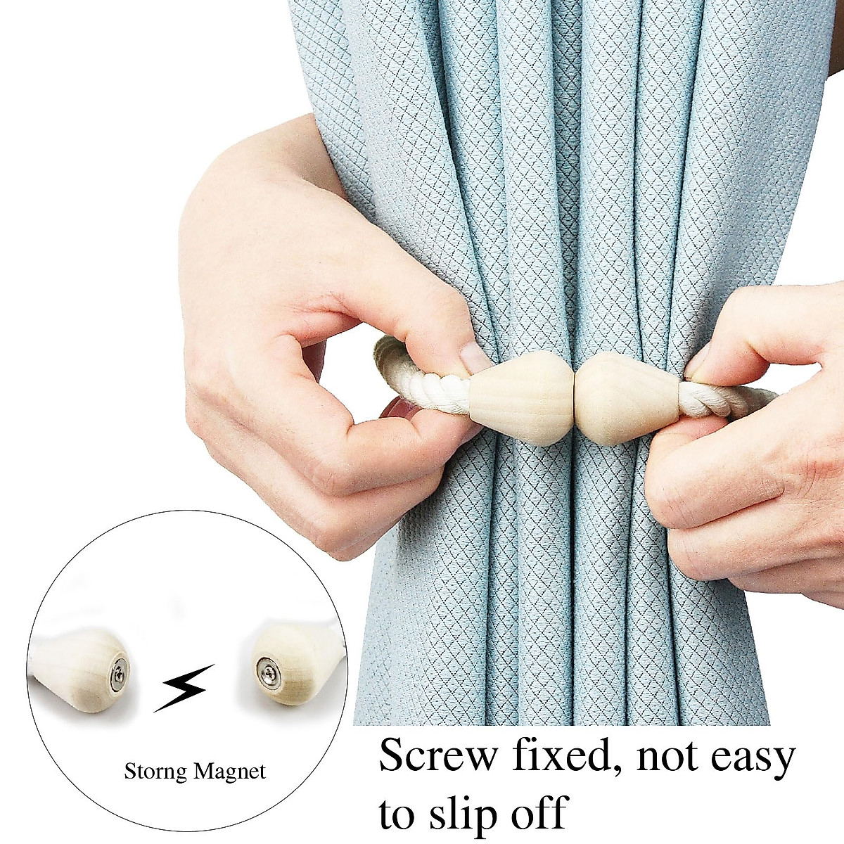 Hangtty Magnetic Curtain Tiebacks 2 Pack Cotton Boho Curtain Tie Back Decorative Rope Holdbacks for Curtains Draperies Outdoor Window Treatment Holdbacks, Cream