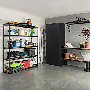 BESFUR Metal Storage Cabinet with 2 Doors and 4 Shelves, Lockable Steel Storage Cabinet for Office, Garage, Warehouse