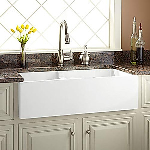 Signature Hardware 406509 Risinger 36" Farmhouse 60/40 Double Basin Fireclay Kitchen Sink