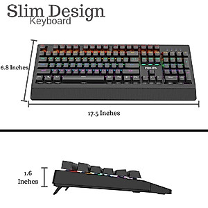 Philips Mechanical Gaming Keyboard- RGB LED Backlit Wired Keyboard with Blue Switches for Gaming, PC- Full Key N-Rollover- Anti Ghosting