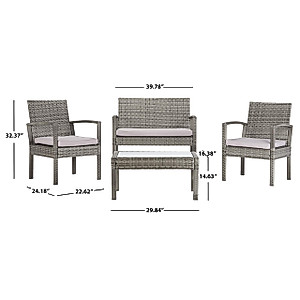 Safavieh PAT7507B Collection Bassey Grey 4-Piece Outdoor Living Patio Set