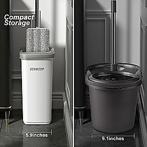 JOYMOOP Mop and Bucket with Wringer Set, Hands Free Flat Floor Mop and Bucket, with 3 Washable Microfiber Pads, Wet and Dry Use, Floor Cleaning System
