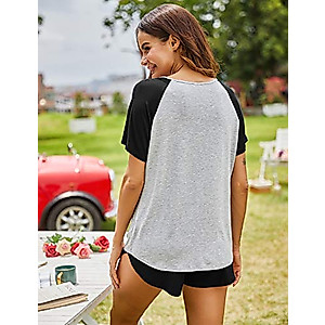 Ekouaer Women's Pajama Short Sleeve Sleepwear Soft Pj Set Top and Shorts Pajamas Set