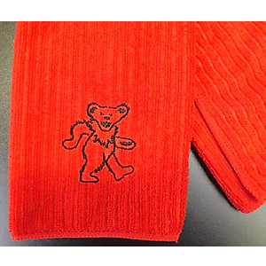 Kitchen Towel with an Embroidered Dancing Bear - Red and Black