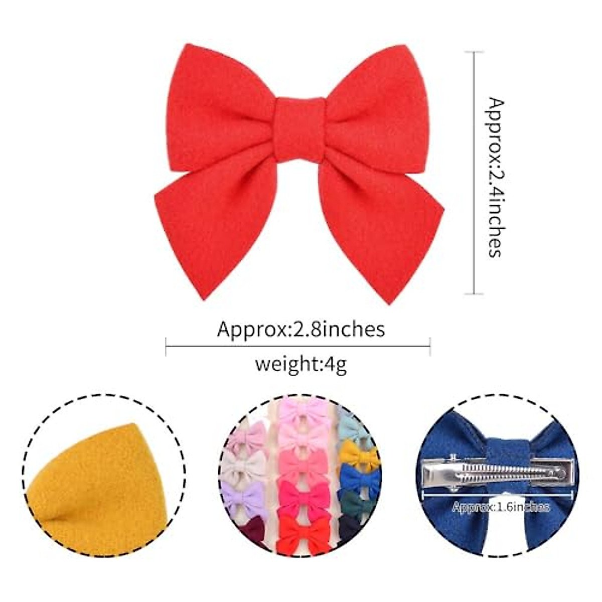 40pcs 2.8 Inche Woolen Felt Hair Bows Alligator Clips Cute Hair Barrettes Hair Accessories for Kids Toddlers School Little Girls