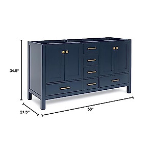 DKB Beckford Double Bathroom Vanity Base Cabinet 60" Midnight Blue, Double Sink Configuration, 4 Soft Closing Doors, 6 Full Extension Dovetail Drawers, Brushed Nickel