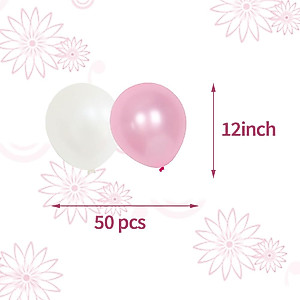 AnnoDeel 50 pcs 12inch Pink and White Balloons, Pearl Latex Balloons for Girl Birthday Party Wedding Decorations Romantic Party