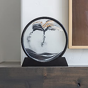 A Mindful Office Moving Sand Art Decor (10 Inch) - Perpetual Motion Desk Toy Brings Uniquely Relaxing Vibe to Your Home Round Glass Frame with Black, White and Gold Liquid sandart12inchbwg 12 Inch