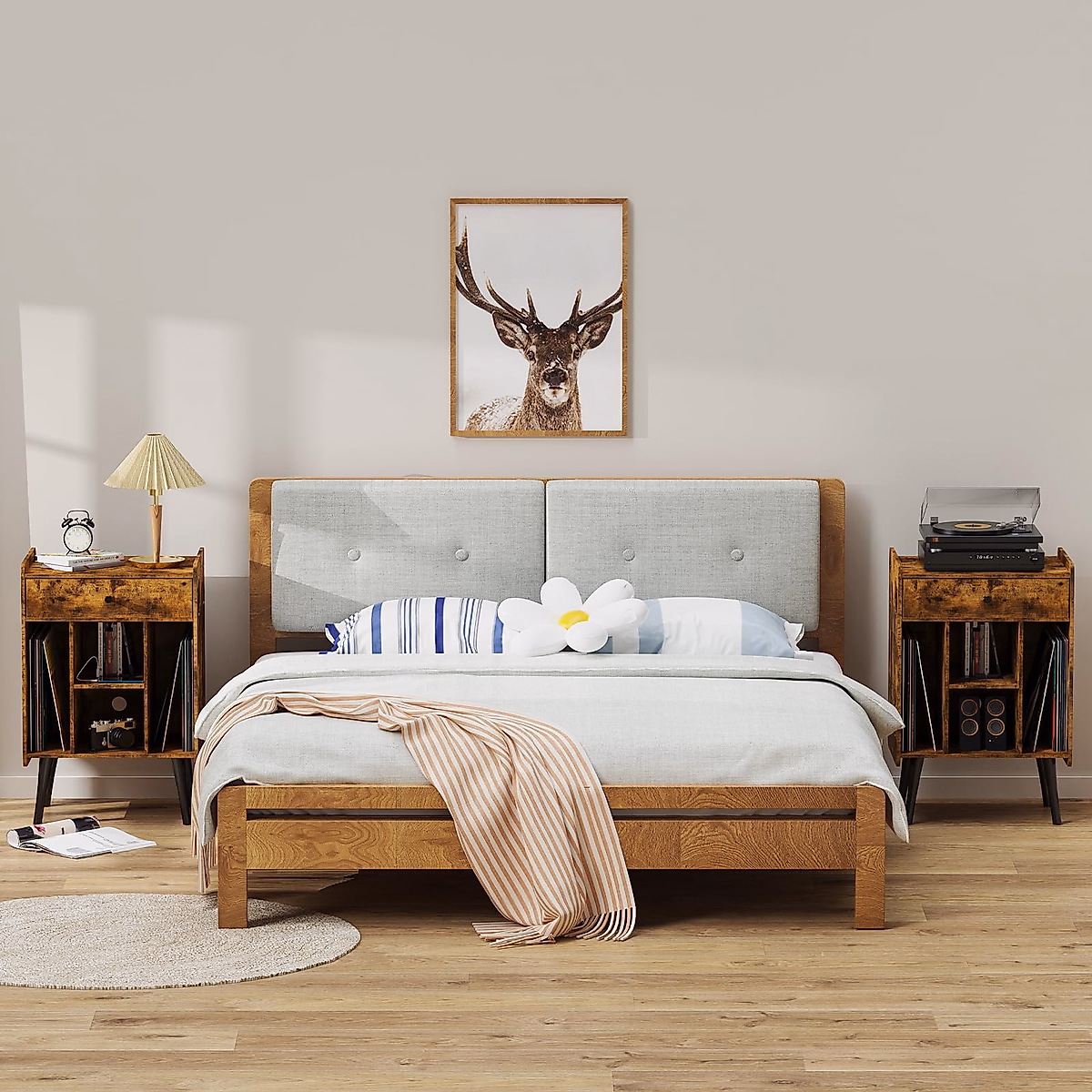 Sengroce Record Player Stand with Record Storage, Charging Station & USB Ports, Turntable Table with Drawer, Up to 165 Albums for Living Room, Bedroom