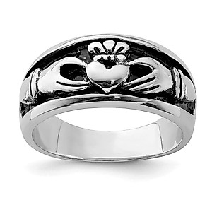 Solid 925 Sterling Silver and Vintage Antiqued Irish Claddagh Celtic Ring Band Size 7