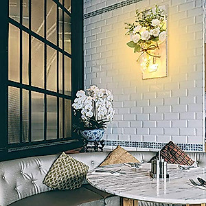 Rustic Wall Sconces Mason Jar Lights Handmade Wall Art Hanging Design with Remote Timer LED Fairy Lights and White Rose, Farmhouse Kitchen Decorations Wall Decor Living Room Sconces (Set of Two)