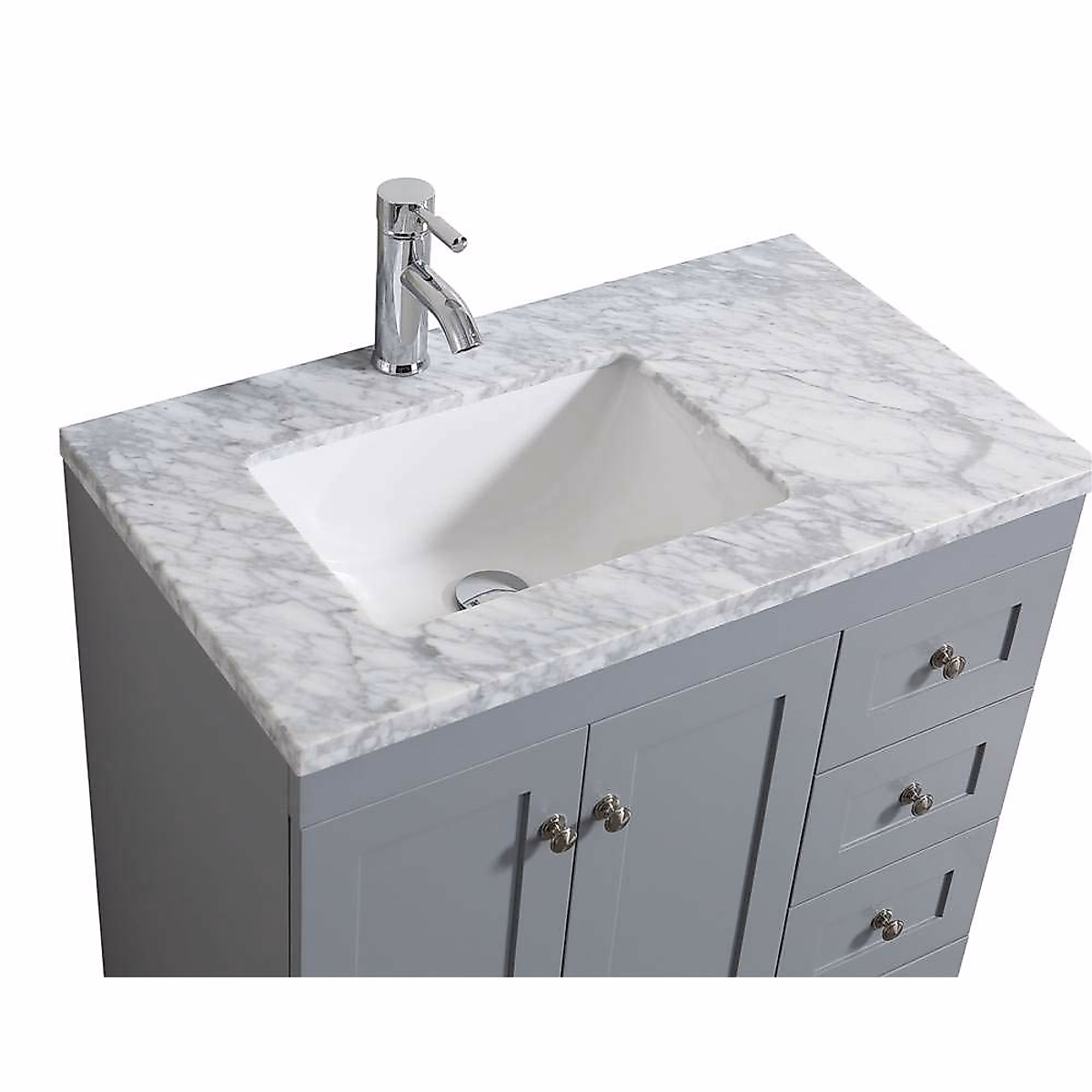 Eviva Gray Bathroom Vanity with Sink - Freestanding Bathroom Vanities 30 inch w/White Carrara QuartzTop - Perfect 30 Inch Bathroom Vanity with Sink Set for Modern Bathroom Decor